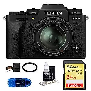 Fujifilm X-T4 Mirrorless Digital Camera with XF 18-55mm f/2.8-4 R LM OIS Lens (Black) Bundle, Includes: SanDisk 64GB Extreme SDXC Memory Card, 58mm UV Filter + More (6 Items)