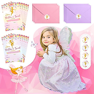 Chuangdi 24 Piece Flower Fairy Birthday Party Invitation Set with Envelope and Stickers