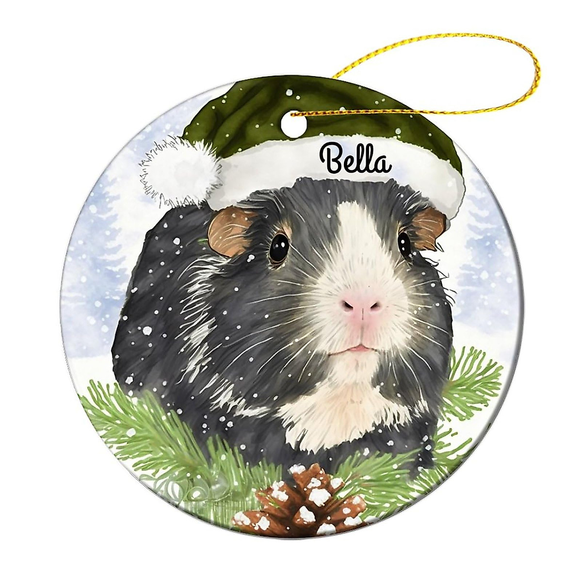 Customized Christmas Tree Decoration - Guinea Pig in Santa Hat, 3" Xmas Pet Present & Stocking Stuffer Gift