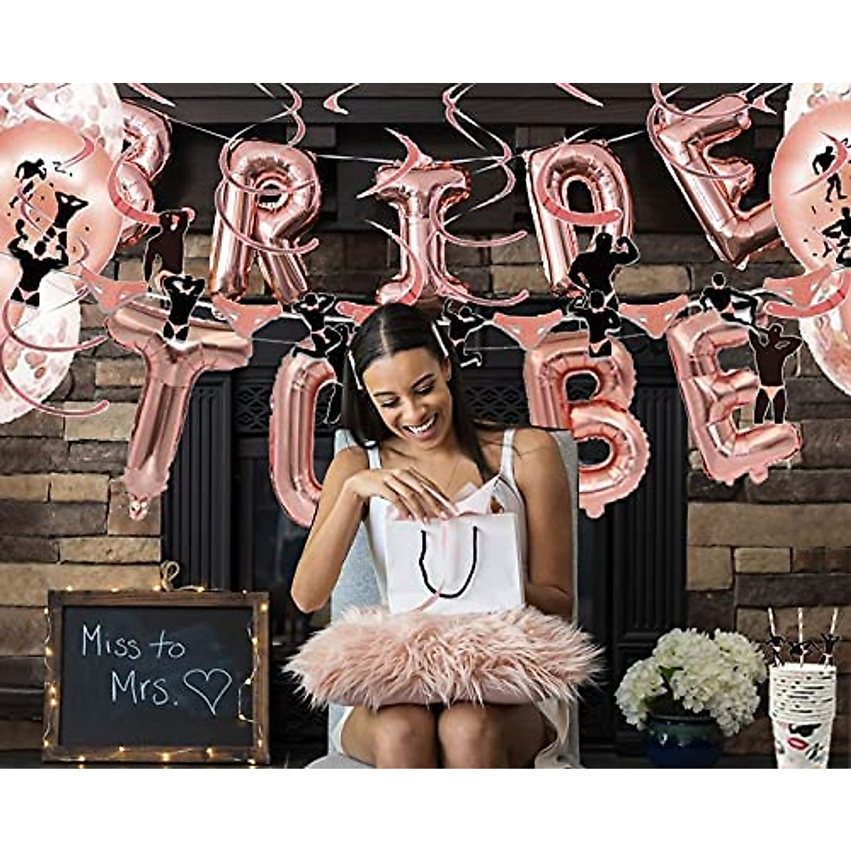 Bachelorette Party decorations| Rose Gold Bridal Shower supplies I Bride To be foil balloons Straws Cups Napkins Banner Swirls Dancing Men Confetti Balloons I Funny Final Fiesta Bride to be Favors
