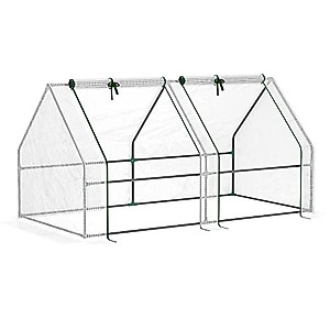Outsunny 6' x 3' x 3' Portable Mini Greenhouse Outdoor Garden with Large Zipper Doors and Water/UV PE Cover, White