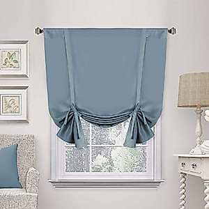 H.VERSAILTEX Thermal Insulated Blackout Adjustable Tie Up Shade Curtain Window Treatment (Rod Pocket Panel, 42 inches W x 63 inches L，Stone Blue)