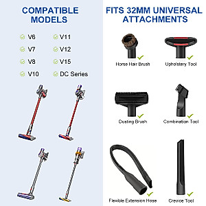 LANMU Horse Hair Brush Vacuum Attachments Compatible with Dyson V15 V12 V11 V10 V8 V7 V6 Vacuum Cleaner, 1.25" Soft Vacuum Dust Brush Accessories