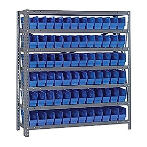 Quantum Storage Systems 1239-100BL Steel Shelving Unit with 4" Shelf Bins, 12" D x 36" W x 39" H, Blue