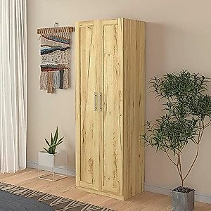 RIDFY 71" 2-Door Wardrobe Closet with Shelf,Bortable Bedroom Armoires Closet with Storage Shelevs,High Wardrobe and Kitchen Cabinet to Separate 4 Storage Spaces(23”W x 17”D x 71”H) (Oak)