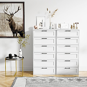 BOTLOG White 6 Drawer Dresser, Dresser for Bedroom with Trapezoidal Design, Chest of Drawers for Bedroom, Wood Tall Dresser for Closet with Large Organizer for Living Room, Hallway, Entryway, White