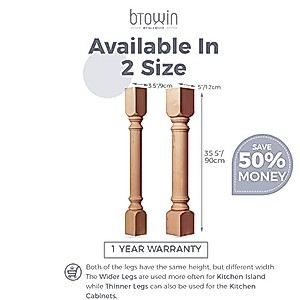 35 1/2-inch H 3 1/2-inch W 3 1/2-inch D Cabinet Columns, Btowin 2Pcs Unfinished Tapered Rubberwood Replacement Island Legs for Large Dining Table & Kitchen Table