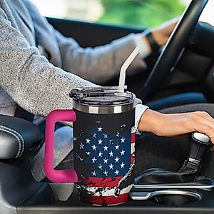 Bigfoot And American Flag Insulated Tumbler with Lid And Straw Stainless Steel Travel Coffee Mug 40oz Light Rose Red-style