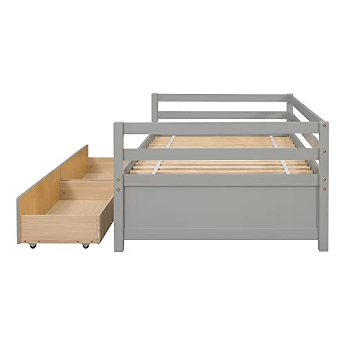 HYC Twin Daybed Frame with 2 Storage Drawers on Casters,Space Saving Furniture Wooden Day Bed Sofa Bed with Slats for Strong Support for Living Room Bedroom Gray,79.5" L x 41.8" W x 26.0" H