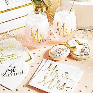 Slant Collections Wine Glasses Wedding Gift Set, 20-Ounces, Mr. & Mrs.