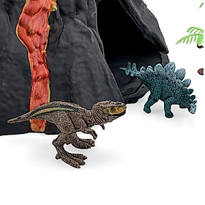 Enjoyin Volcano Dinosaur Playset Including 4 Dinosaurs and 2 Trees Volcano Dinosaur Toys for Kids