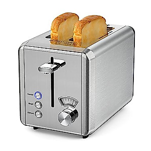whall Toaster 2 slice Stainless Steel Toasters with Bagel, Cancel, Defrost Function, 1.5in Wide Slot, 6 Shade Settings, Removable Crumb Tray, High Lift Lever, for Various Bread Types (850W)