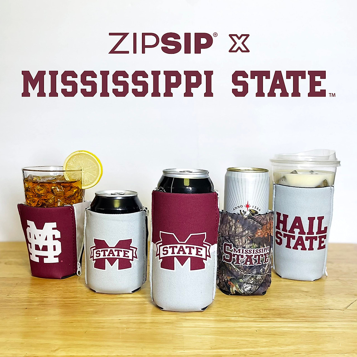Mississippi State University Mossy Oak Break-up Country Camo ZipSip ZipSip All-in-One Adjustable Neoprene Insulated Drink Holder with Zippers