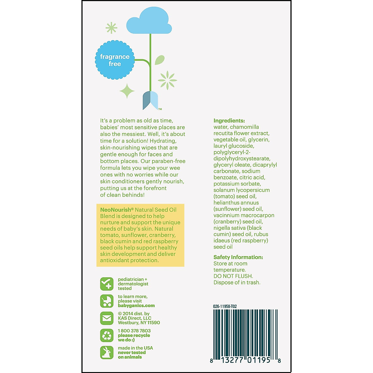 Babyganics Baby Wipes, Unscented, Packaging may vary, 100 Count (Pack of 6)