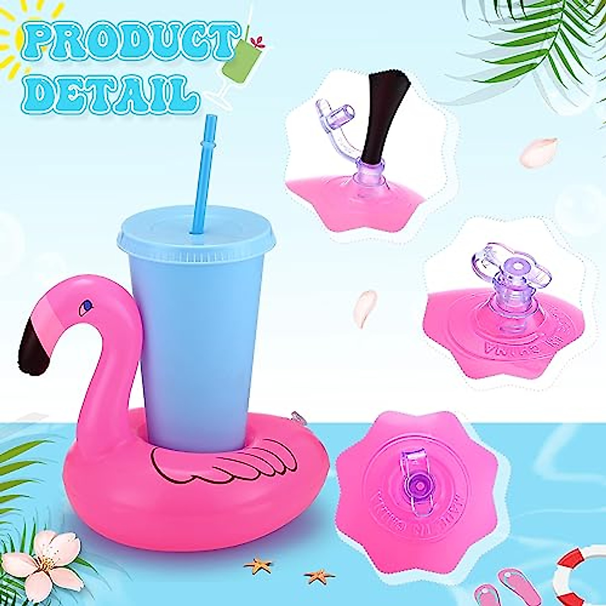 Lenwen 120 Pack Inflatable Drink Holder Pool Drink Floats Inflatable Floating Cup Holders for Adults Summer Swimming Pool Party Supplies, Boys Girls Bath Toys Flamingos Unicorn