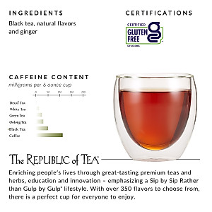 The Republic of Tea Ginger Peach Black Tea, Caffeinated, 50 Count