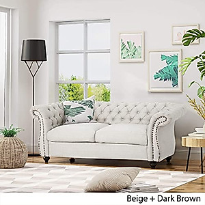 Christopher Knight Home Karen Traditional Chesterfield Loveseat Sofa, Beige and Dark Brown, 61.75 x 33.75 x 27.75