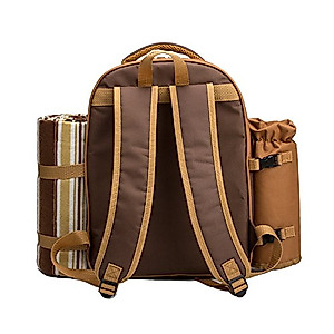 Apollo Walker Picnic Backpack Bag for 4 Person with Cooler Compartment,Wine Bag, Picnic Blanket(45"x53"),Best for Family and Lovers Gifts (Brown)