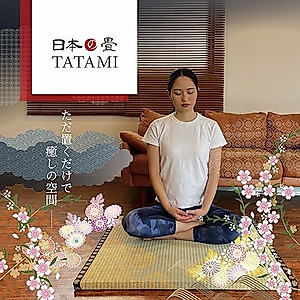 和楽美 Warabi Tatami mat for Living Room, Mattress, Rug,Portable Mattress,Japanese Bed, Rush Igusa Made in Japan 33.5in×33.5in (Asanoha)