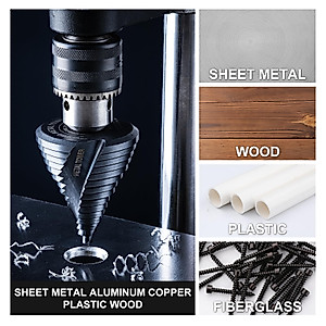 GRENPRO Gigantic Step Drill Bit,1/4" - 2-1/2"Large Step Drill Bit,M35 HSS Impact Tough Step Drill Bit Set,1/2" Shank Unibit Step Drill Bit for Metal, Stainless Steel, Aluminum, Wood, Plastic