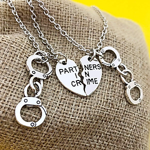 AMOR SPES Partners in Crime Necklace for 2 Best Friends Gifts Friendship Jewelry Heart Charms Couples for Valentine
