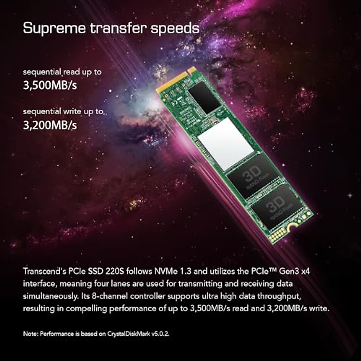 Transcend TS1TMTE220S 1TB M.2 NVMe PCIe Gen3x4 80mm Internal Solid State Drive with Speeds up to 3,500MB/s