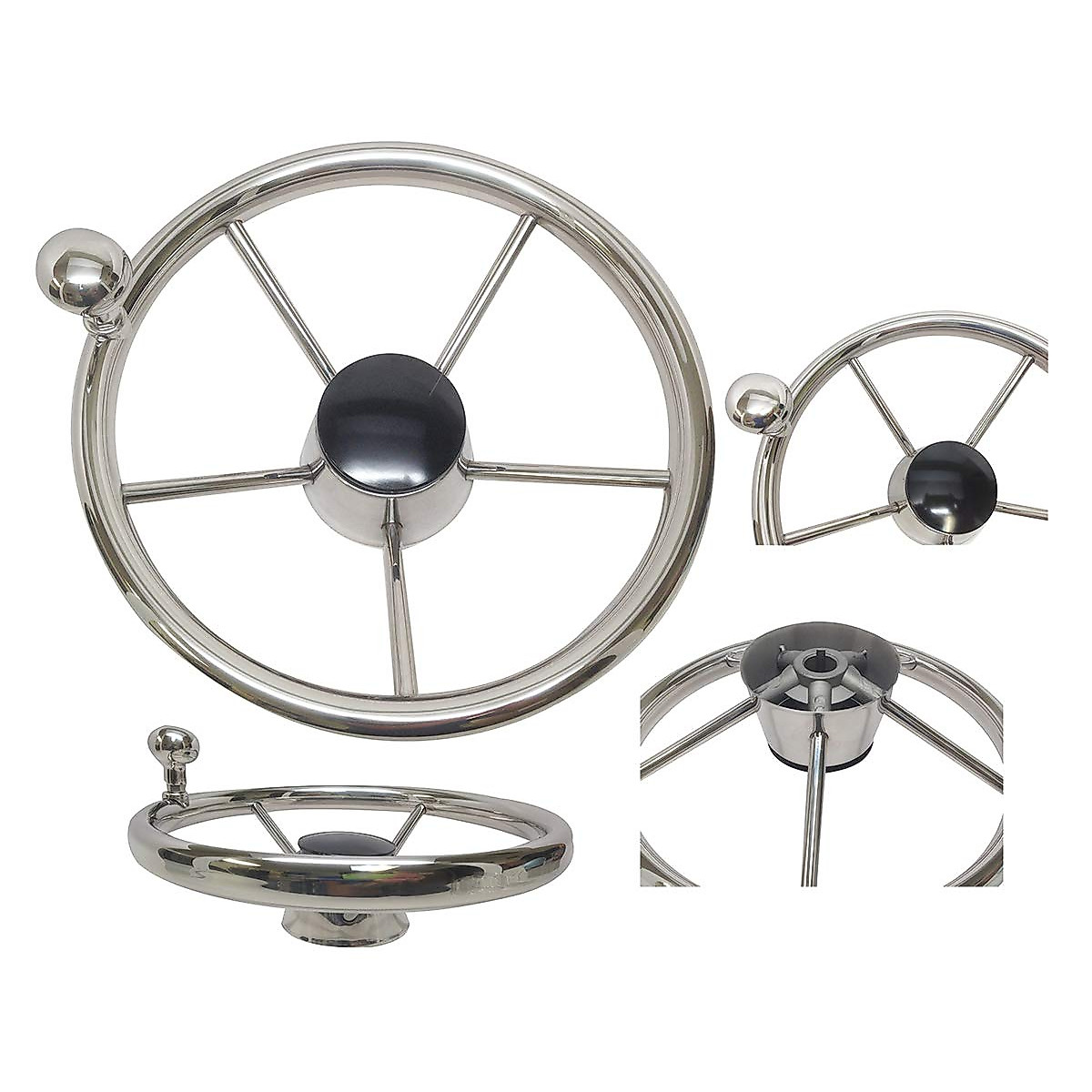 Pactrade Marine Destroyer 15 1/2" Steering Wheel Control Knob Black Cap 5 Spoke