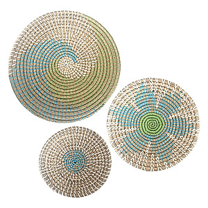 Round Seagrass Hanging Woven Wall Basket Decor 25-35cm | Handmade, Versatile & | Boho Basket Wall Decor Set of 3 - Addition to any Room | Woven Wall Baskets