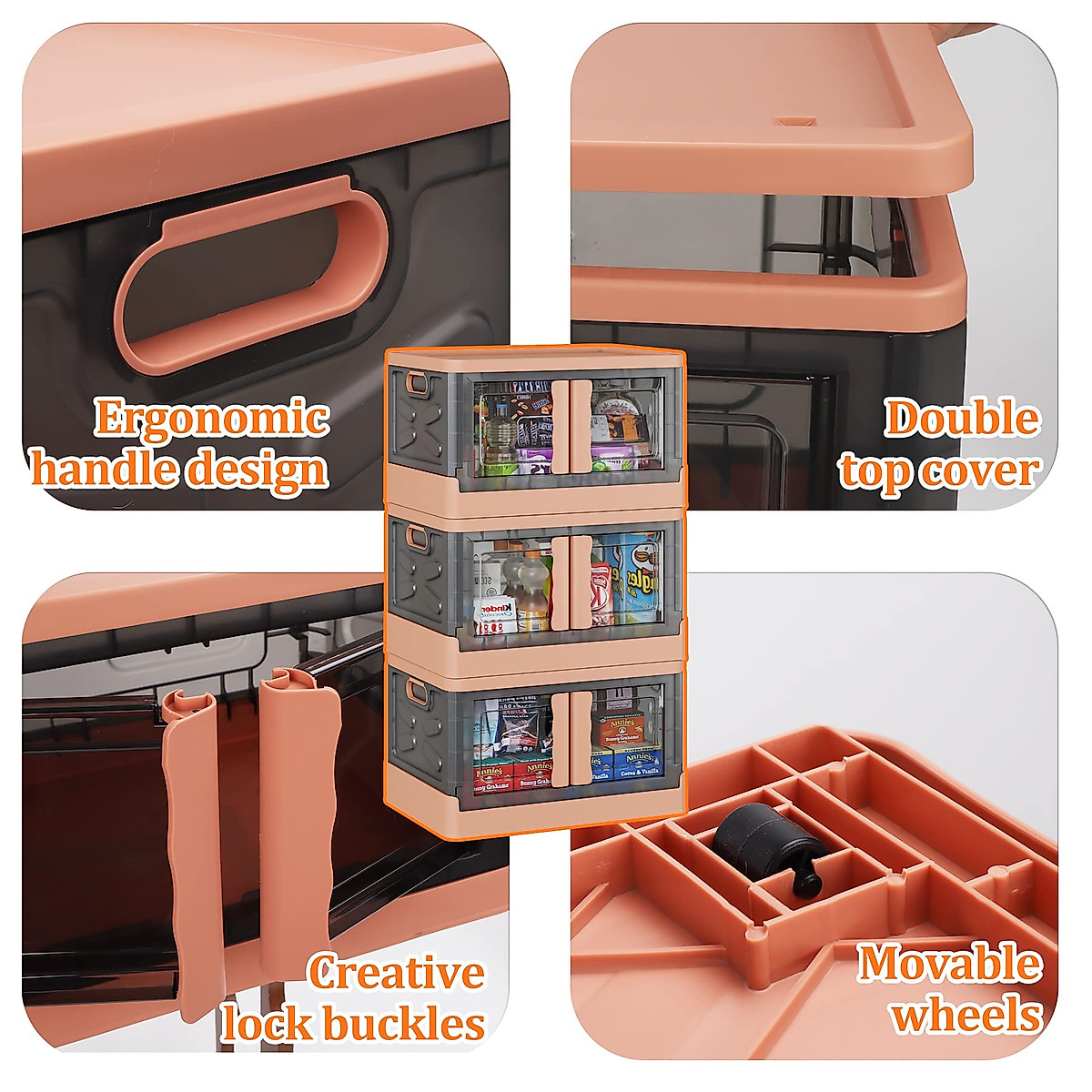 KLONVS Storage Bins with Lids, Stackable Storage Bins with Wheels & Folding Plastic Storage Boxes 1 Set, Storage Containers for Closet Office Organizing, Clothes, Toys, Books, 13 Gallons