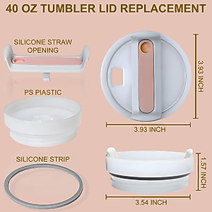 Sztumbo 2PCS Replacement Lid for Stanley 40 OZ Tumbler,Spill Proof and Splash Resistant Tumbler Cover, Stanley Quencher Cup Accessory(Rose Quartz) Comes with 2 PCS Reusable Silicone Straw