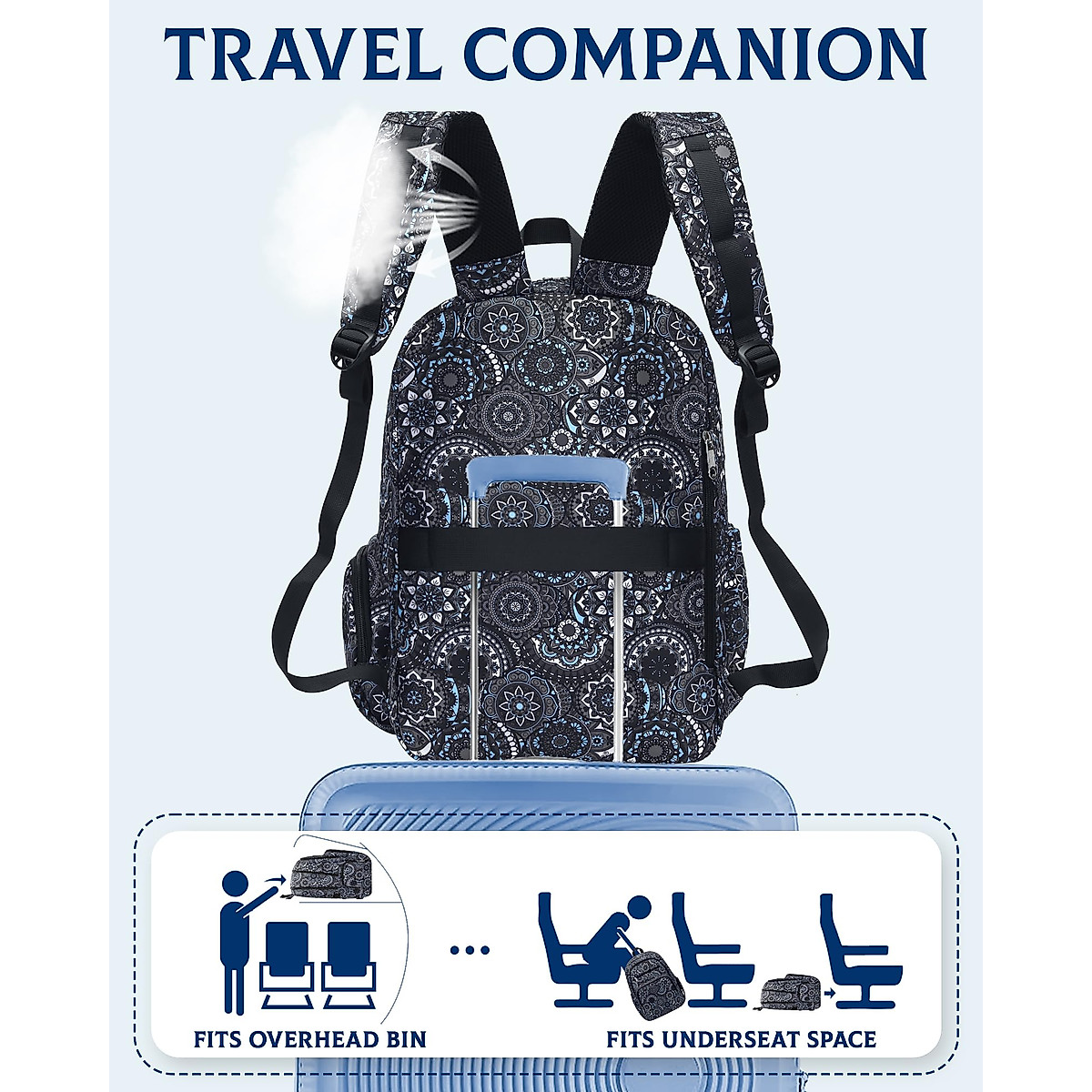 Large Travel Backpack for Women College Campus Bookbag XL Lightweight School Bag Fits 15.6 Inch Laptop Water-resistant Casual Daypack Airline Approved Carry On Backpack Grey Paisley Mochilas De Mujer