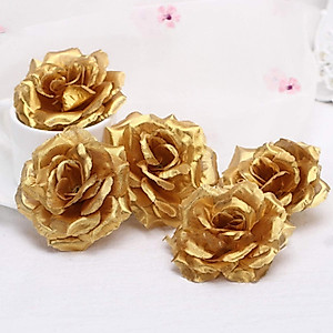Youeon 100 Pcs Artificial Rose Flower Heads for Crafts, 3.5 Inch Faux Gold Flower Heads, Silk Rose Flowers Head in Bulk, Gold Roses Artificial Flowers for Centerpieces, Flower Wall, Wedding