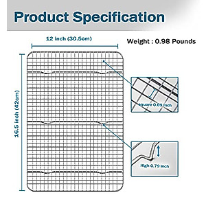 VNIMTI Baking Rack 2 Packs, Stainless Steel Cooling Racks, Wire Rack for Baking, Oven Safe Cookie Cooling Rack for Cooking, Roasting, Grilling, Drying, Fit Half Sheet Pan (16.5" * 12")