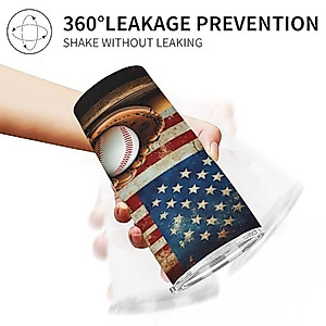 Baseball Glove America Flag (2) 20 OZ Stainless Steel Tumbler Travel Car Coffee Mug with Straw Lid Cleaning Brush Coffee Tumbler Mug for Women Men