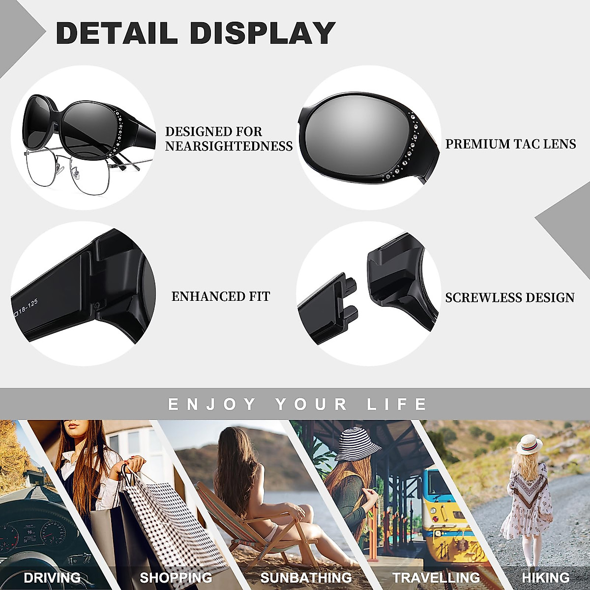 HAOLOTA Women's Polarized Fit Over Sunglasses with Rhinestone, Sun Glasses for Prescription Glasses UV400 Protection