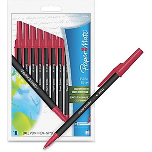Paper Mate Write Bros. Recycled Stick Medium Point Ballpoint Pens, 10 Red Ink Pens (1750864)