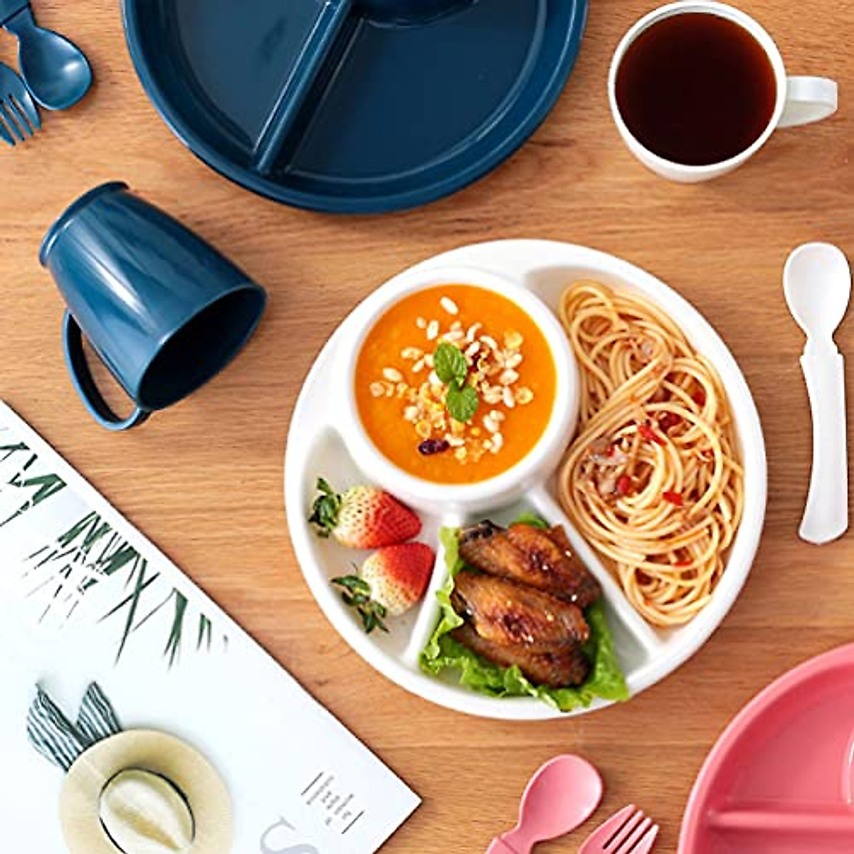 Cabilock Divided Serving Dishes Kids Toddlers Baby Tray Diet Food Control Camping Dishes Compact Serving Platter Dinner Snack Compartment Plate (White)