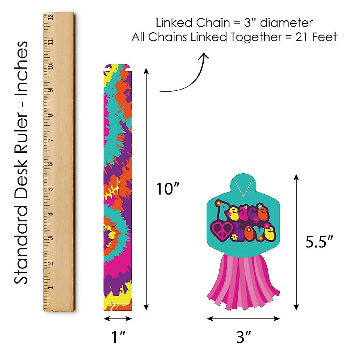 Big Dot of Happiness 60’s Hippie - 90 Chain Links and 30 Paper Tassels Decoration Kit - 1960s Groovy Party Paper Chains Garland - 21 feet
