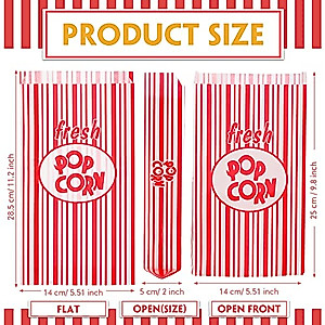 300 Pcs Paper Popcorn Bags Bulk Popcorn Bags Individual Servings Paper Sleeves Vintage Red and White Striped Pop Corn Bags for Party Movie Night Carnival Supplies Popcorn Machine Accessories (2 oz)
