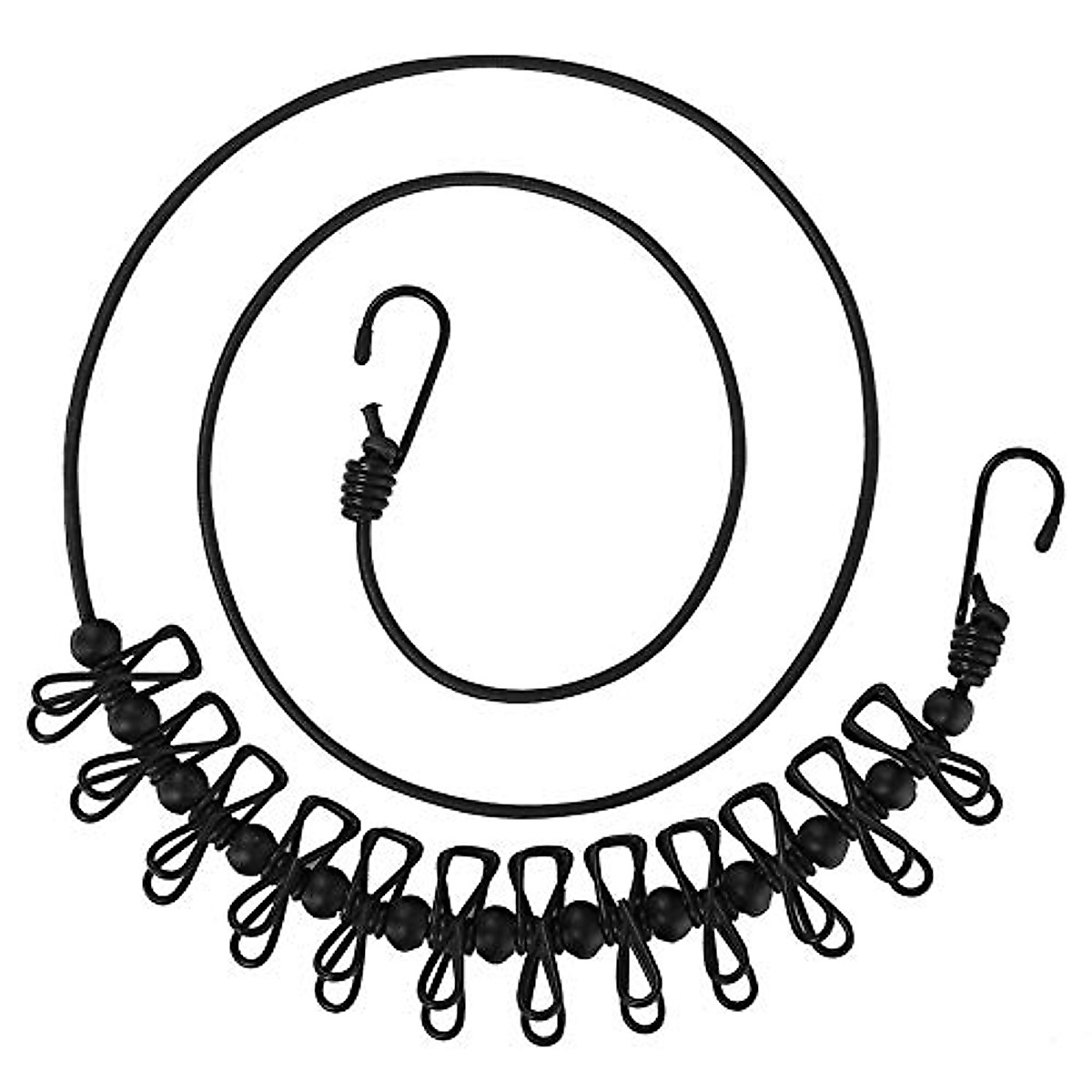 11 Feet Black Windproof Clothesline with 12 Black Clips, Adjustable Clothes Line for Home, Travel and Outdoor Hanging Clothes(Black)