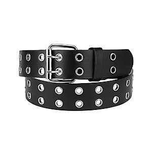 NYFASHION101 Solid Rich Fashion Color Double Grommet Belt, Black, XXL