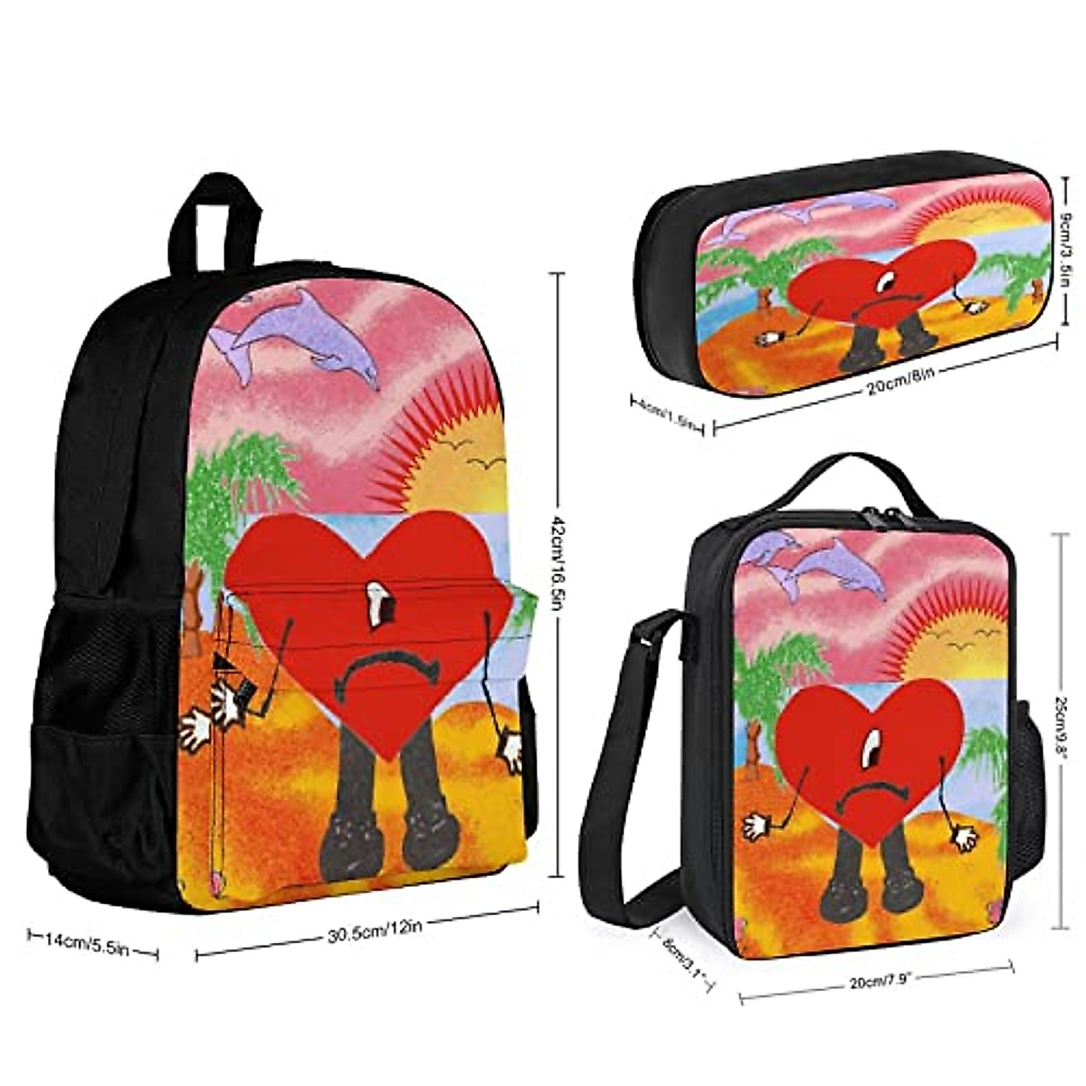 ddff Bunny Fashion Backpack Bad Rabbit Backpack Set 3 Pieces with Lunchbox Pencilcase