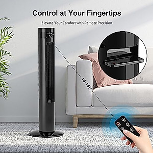 R.W.FLAME Tower Fan, Oscillation fan with Remote Control, Standing fan for office, 3 Wind Modes,Time Settings, Portable Bladeless Floor Fans for Home with Children/Pets/Elders(35", Black)