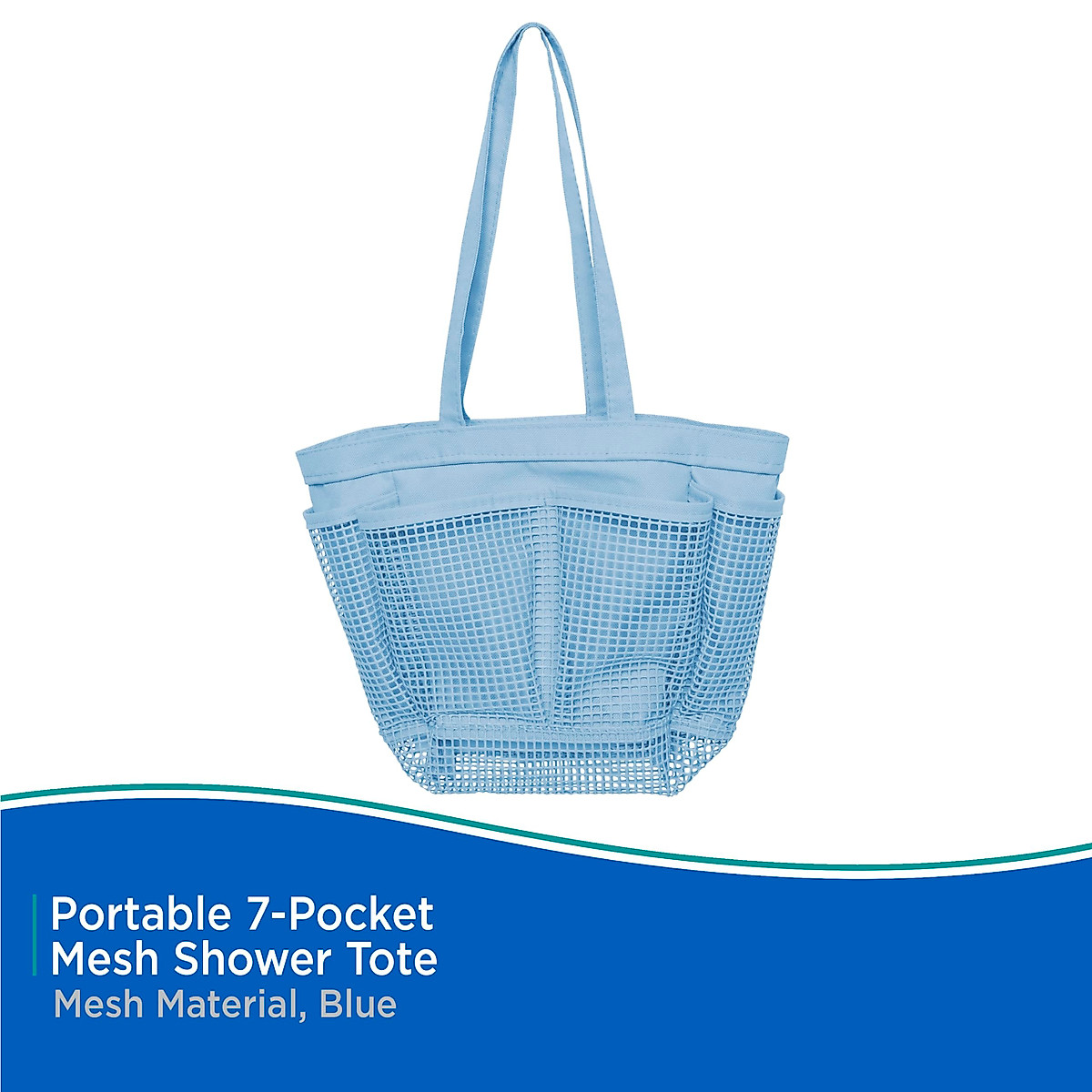 Kenney KN61579 Portable 7-Pocket Mesh Shower Tote/Shower Caddy for Toiletries and Personal Care Organization for College Dorms, Gym, Beach, or Travel, Blue