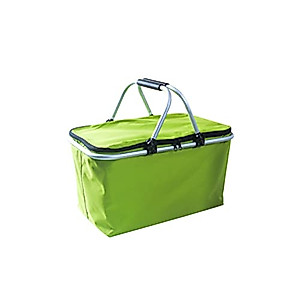 Cabilock Folding Picnic Basket Grocery Basket Laundry Basket Large Market Baske Collapsible Portable Lunch Bags for Picnic Camping Family 48 x 28 x 24 cm (Green)