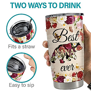 SANDJEST Best Nana Ever Tumbler Gift for Grandmas from Grandkids - 20oz Floral Insulated Stainless Steel Travel Mug Granny Christmas, Birthday, Mother's Day Gifts for Nana, Gigi from Grandchildren