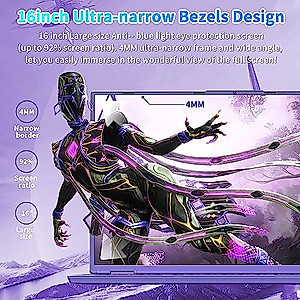 【Win 11 Pro/Office 2019】 16" Laptop Ultra-Narrow bezels 2.5K FHD(2560x1600) IPS Screen, Celeron N5095, 12G RAM, 1TB SSD, Color Backlit KB, Fingerprint Reader, WiFi, Type-C, HDMI(12G+1T SSD, Purple)