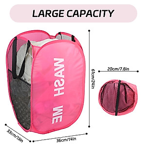 podafu 2 Pack Collapsible Kids Laundry Basket With Handles Mesh Pop Up Laundry Hamper for Bedroom, Dorm ，Travel or Camper (Pink + Blue)