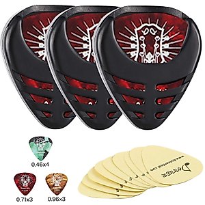 Donner Guitar Picks Holder, with Picks Case 3 Pack, 10pcs Guitar Picks Contains Thin, Medium, Heavy Picks, 9pcs 3M Stickers, Suitable for Acoustic Guitar Electric Guitar Bass Ukulele Banjo