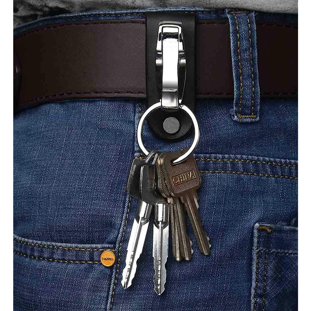 Liangery Keychain for Men, Belt Keychain Leather Belt Loop Key Holder Belt Key Chain Clips with Detachable Keyring for Men